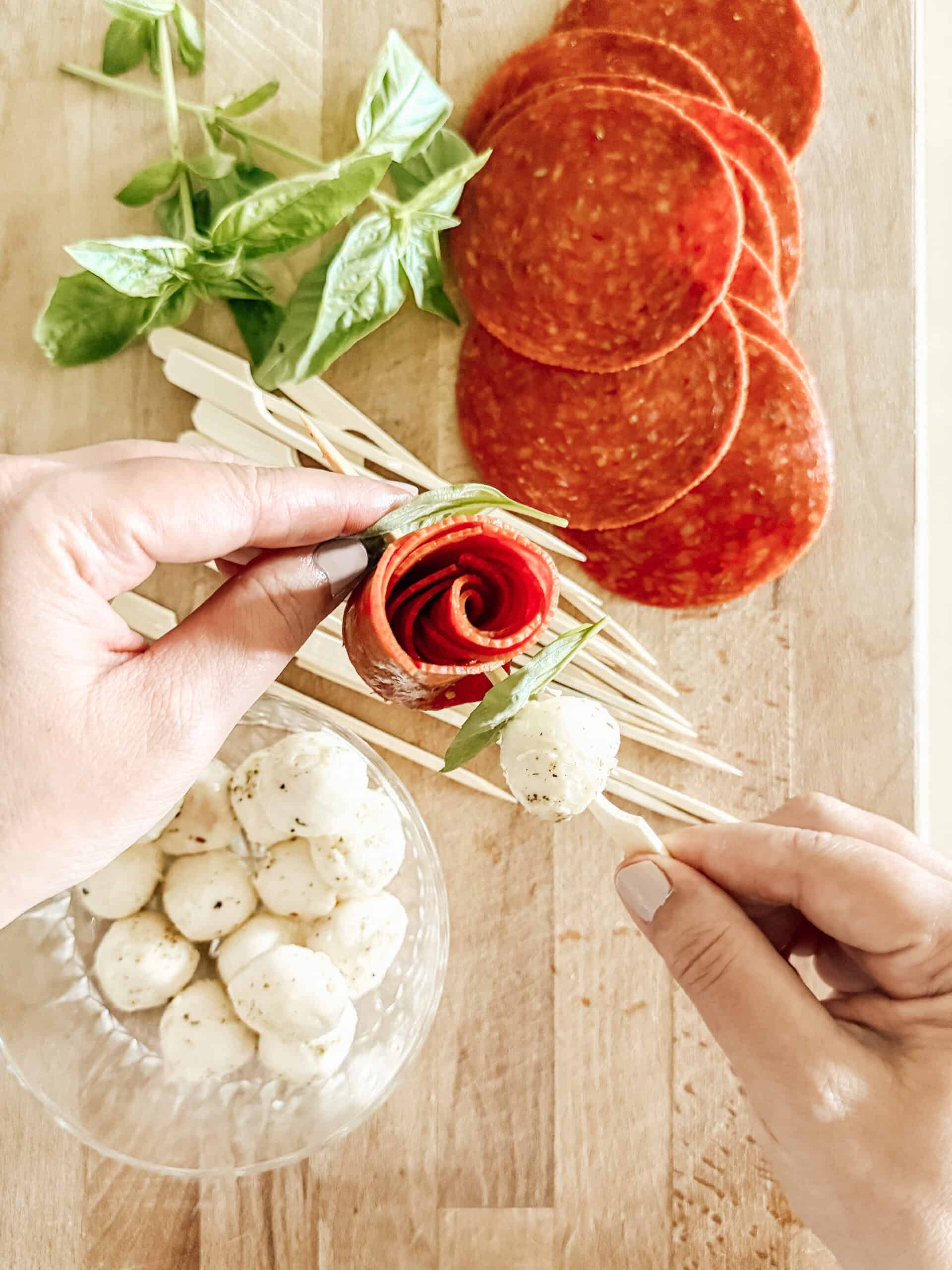 Elevate Your Appetizer Game with Stunning Pepperoni Rose Skewers!